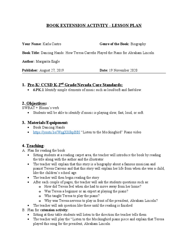 Book Extension Activity - Lesson Plan | PDF | Teachers | Behavior ...