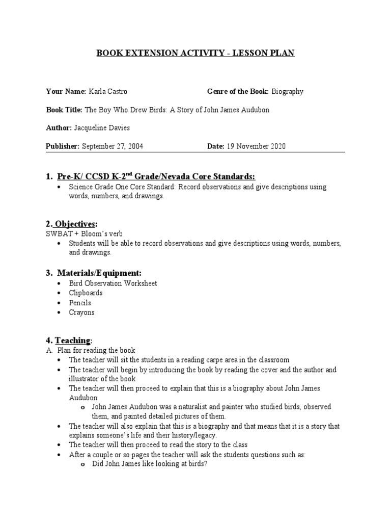 Audubon Biography Lesson Plan | PDF | Beak | Teachers