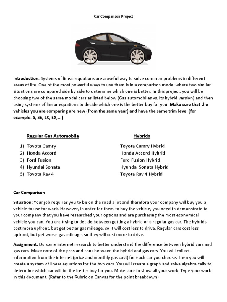 Car Comparison Project 2 | Download Free PDF | Hybrid Electric Vehicle ...