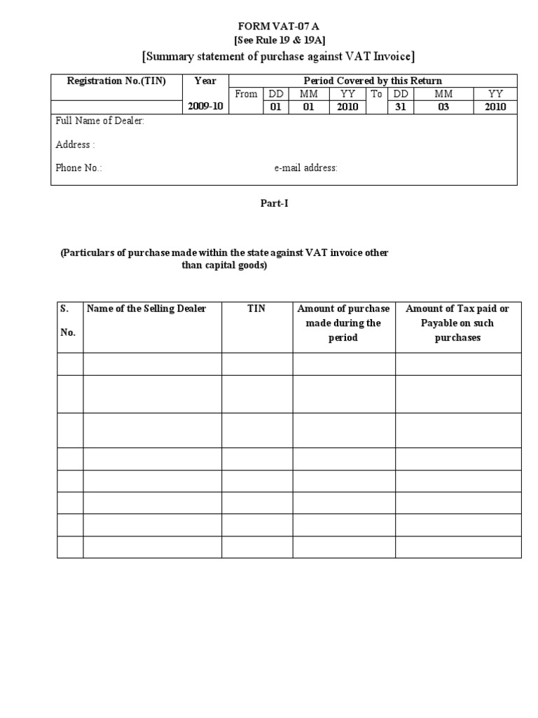 Form VAT-07 A | PDF