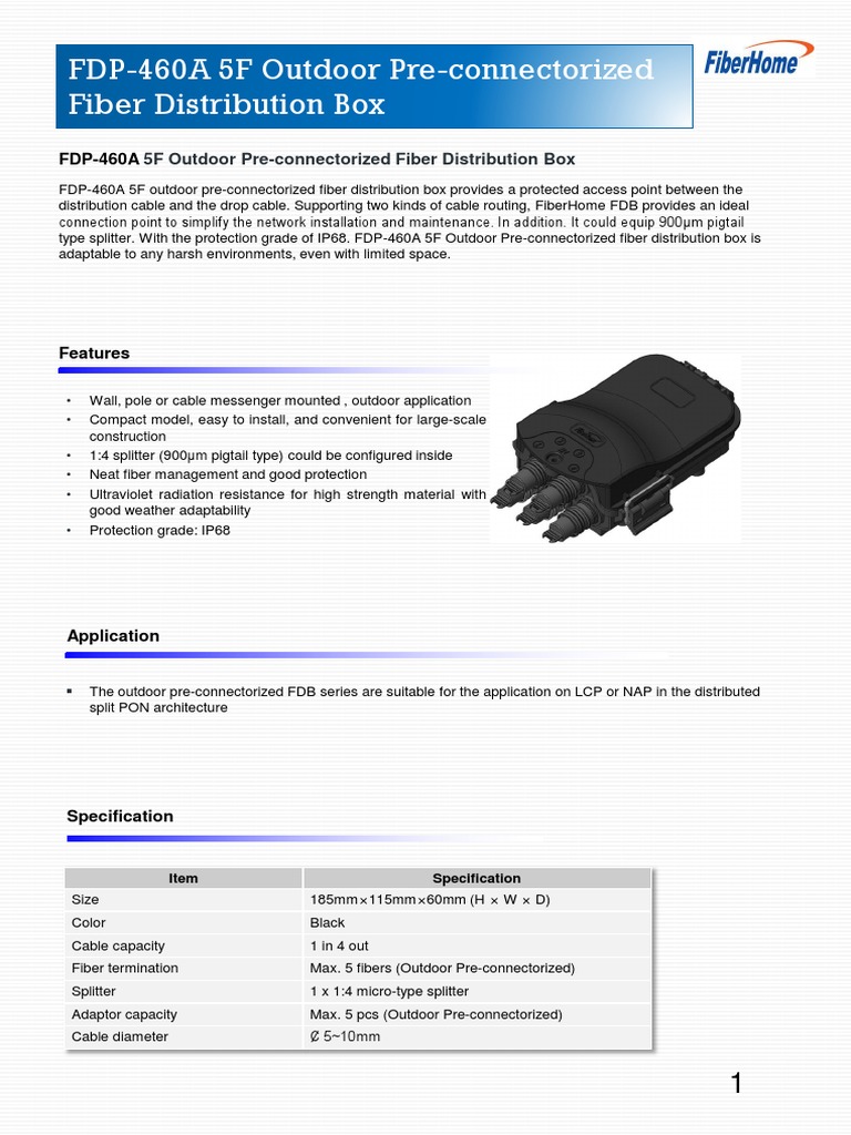 FDP-460A 5F Outdoor Pre-Connectorized Fiber Distribution Box | PDF ...