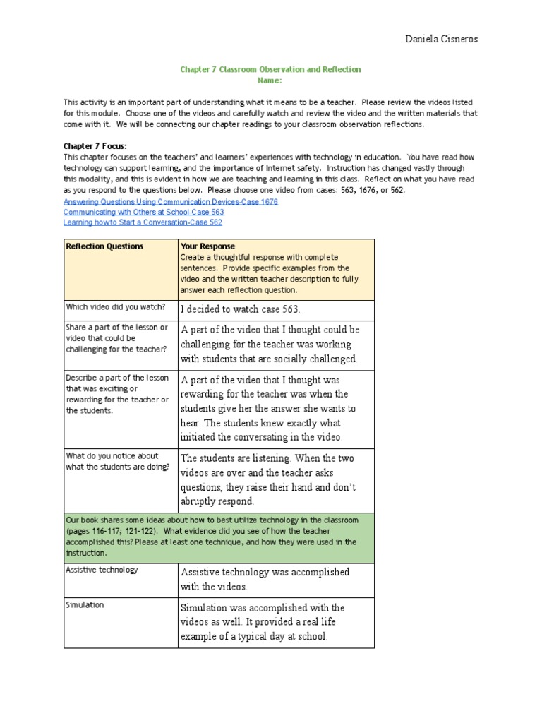 Classroom Observation Reflection Insights | PDF | Teachers | Classroom