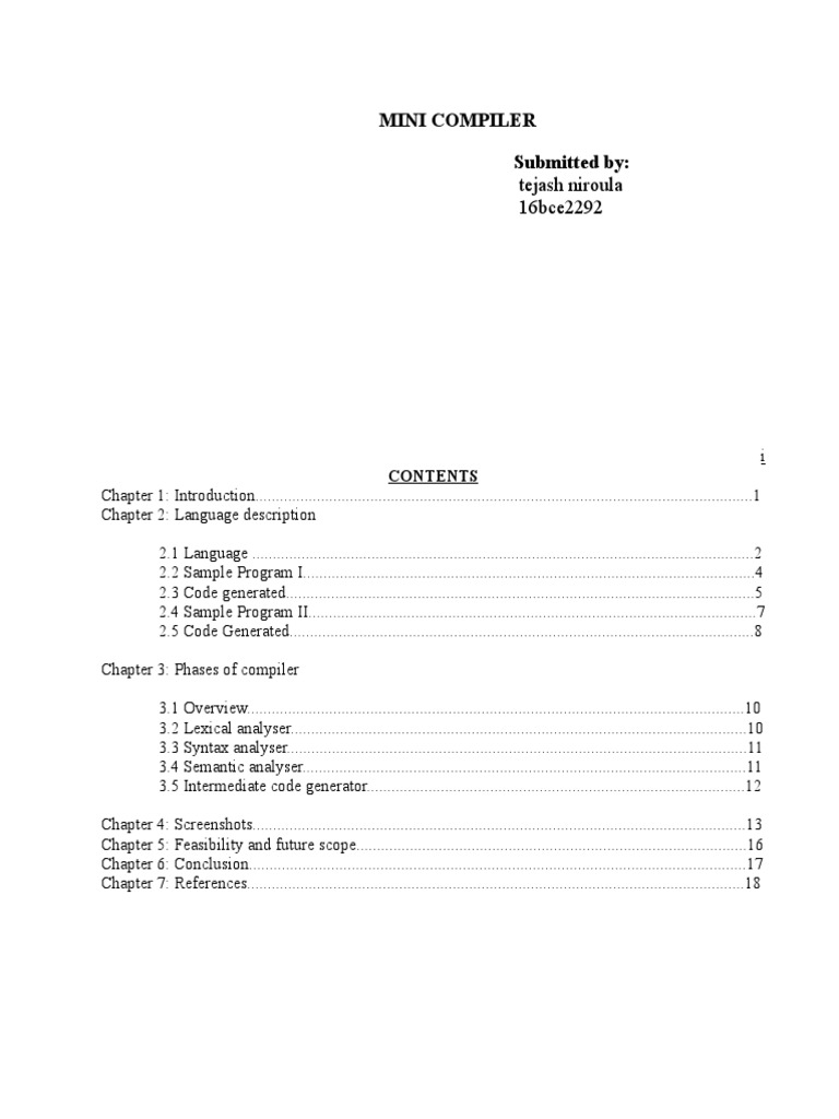 Mini Compiler: Submitted By: Tejash Niroula 16bce2292 | Download Free ...