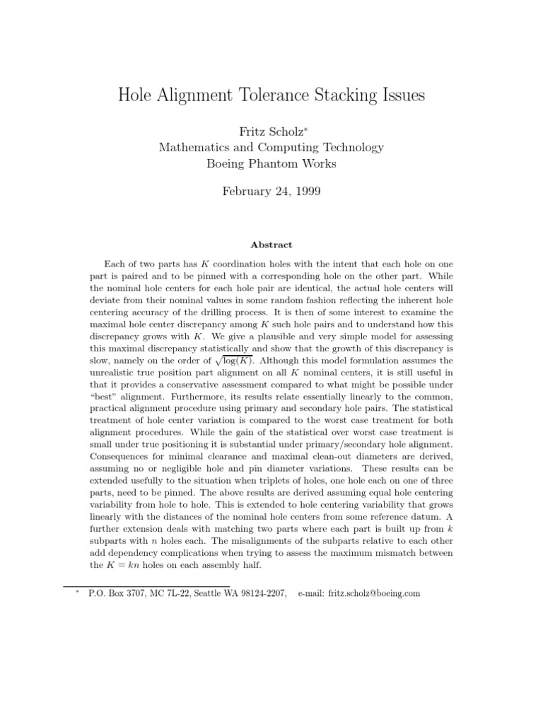 Hole Alignment Tolerance Stacking Issues | PDF | Engineering Tolerance ...