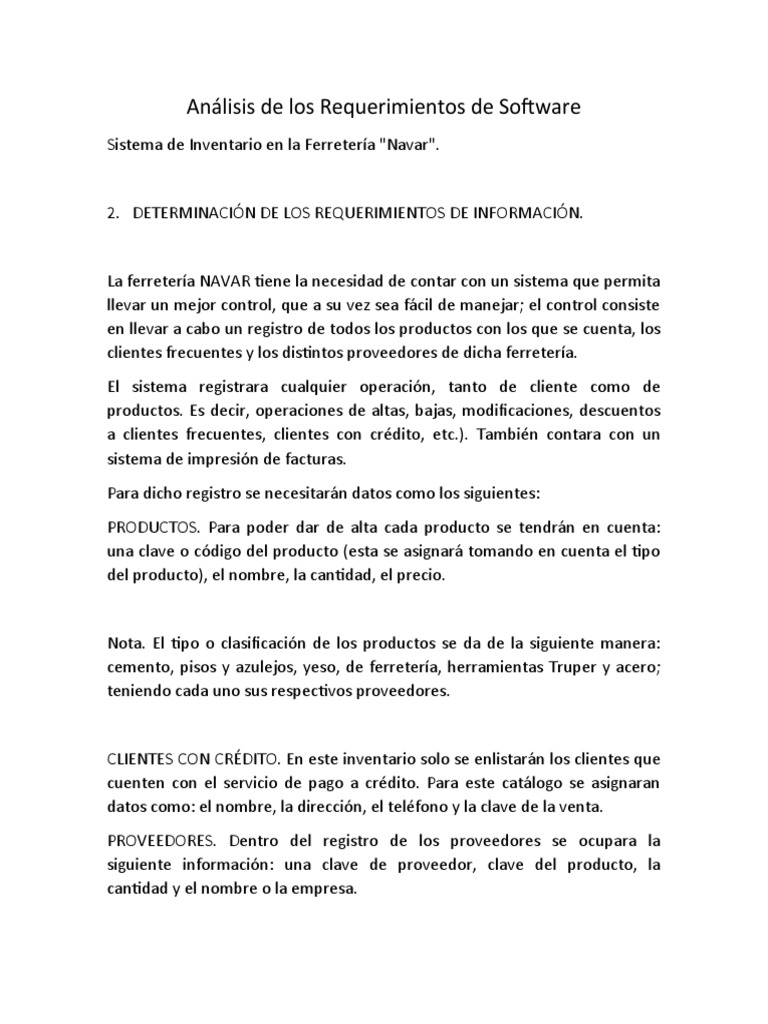 Análisis de Los Requerimientos de Software (2342) | PDF | Inventario ...
