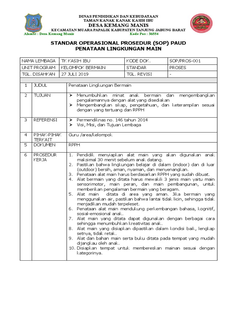 10 Sop Paud Penataan Lingkungan Main | PDF