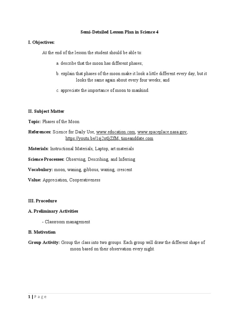 Phases of The Moon Detailed Lesson Plan | PDF | Moon | Astronomy