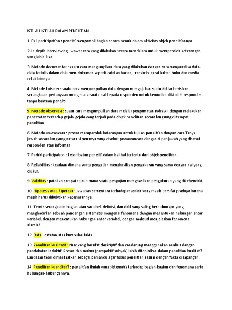 ISTILAH-ISTILAH Dalam Penelitian | PDF