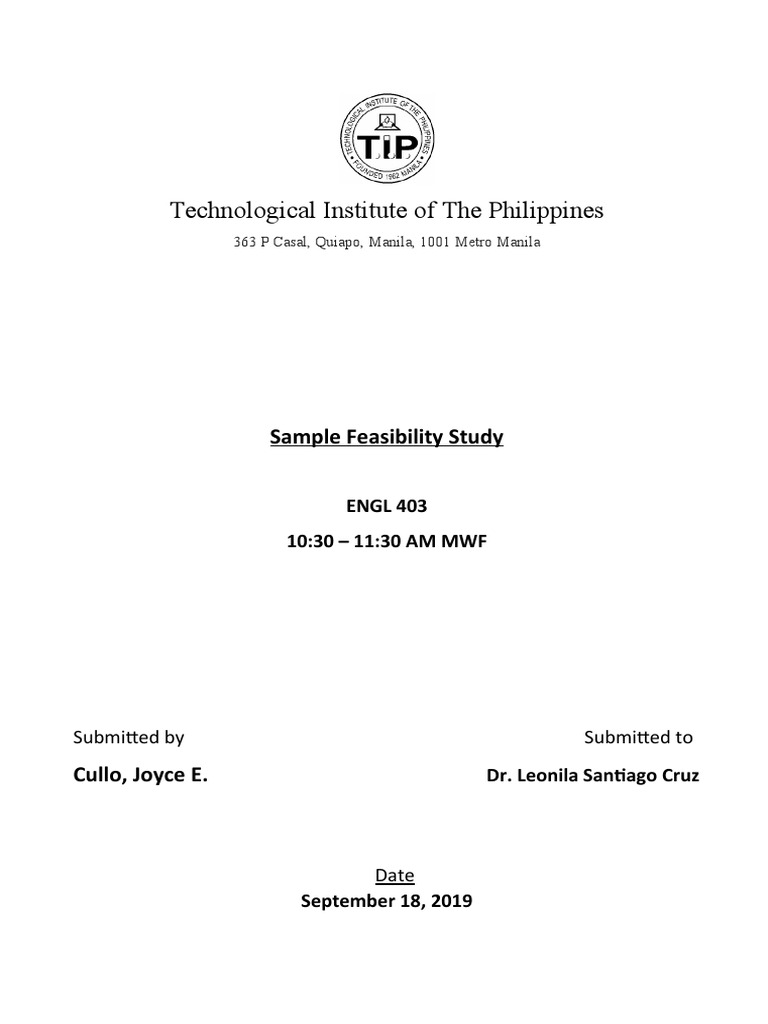 Technological Institute of The Philippines: Sample Feasibility Study | PDF