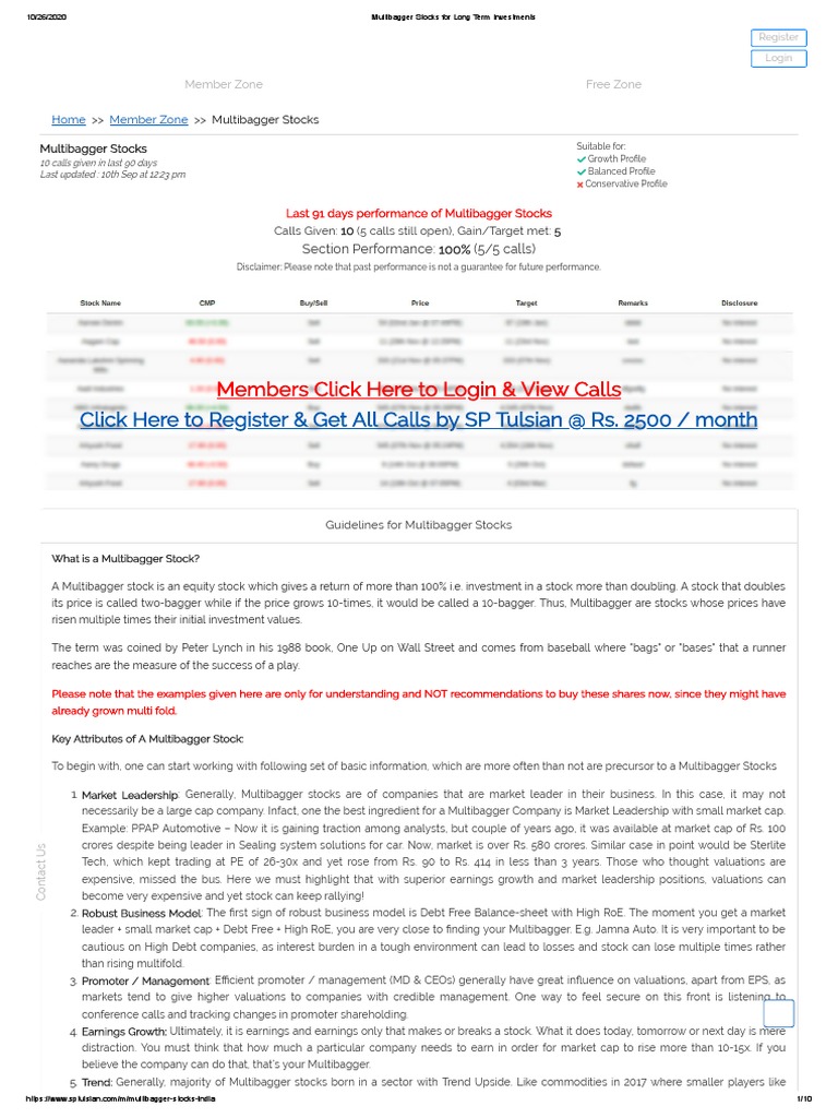 Multibagger Stocks For Long Term Investments | PDF