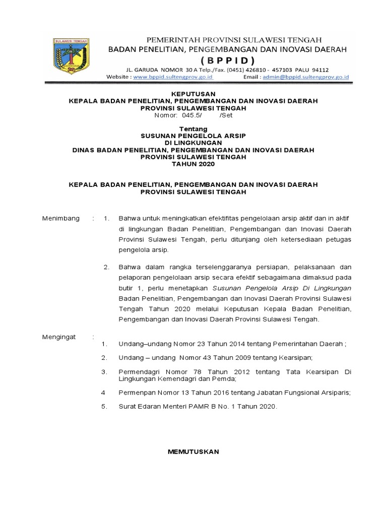 SK Pengelola Arsip OPD | PDF