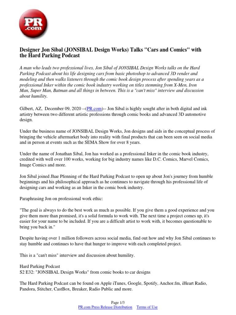 Designer Jon Sibal (JONSIBAL Design Works) Talks "Cars and Comics" With ...