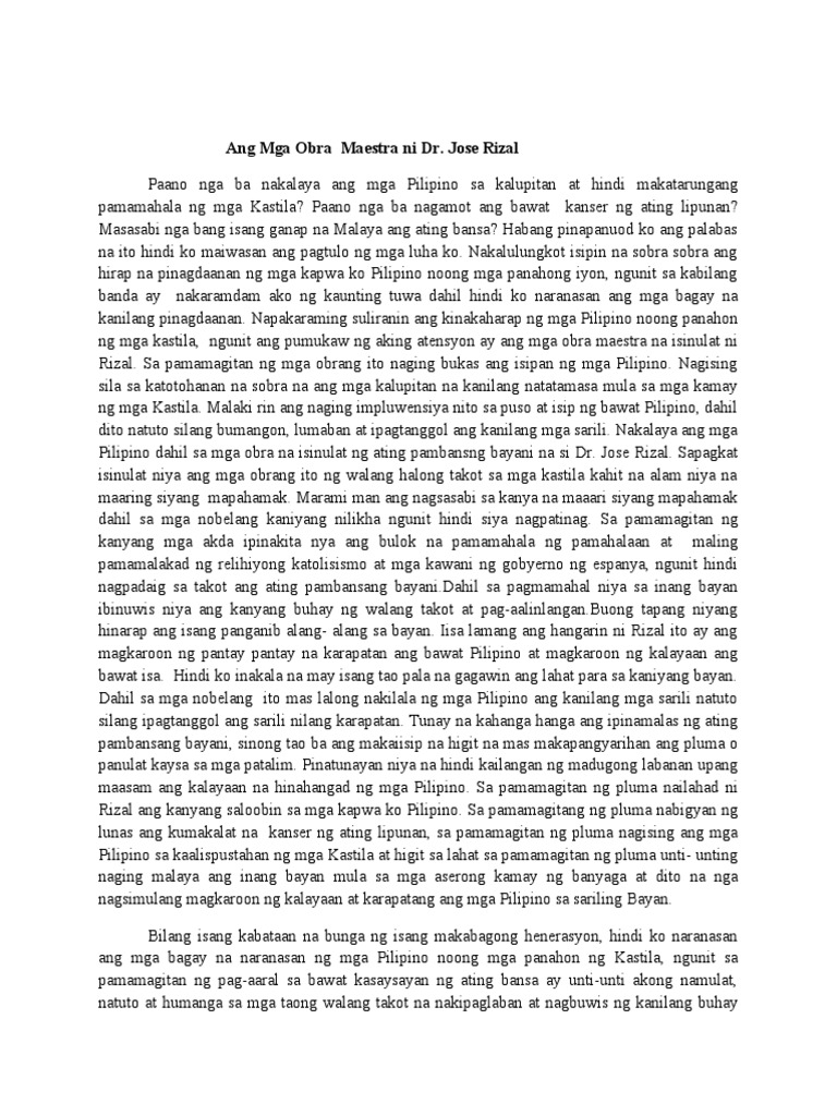 Ang Mga Obra Ni Rizal | PDF