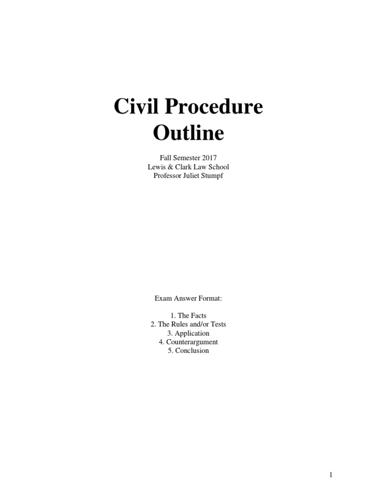 Civil Procedure Outline: Pleadings, Motions, Discovery, and Privilege ...
