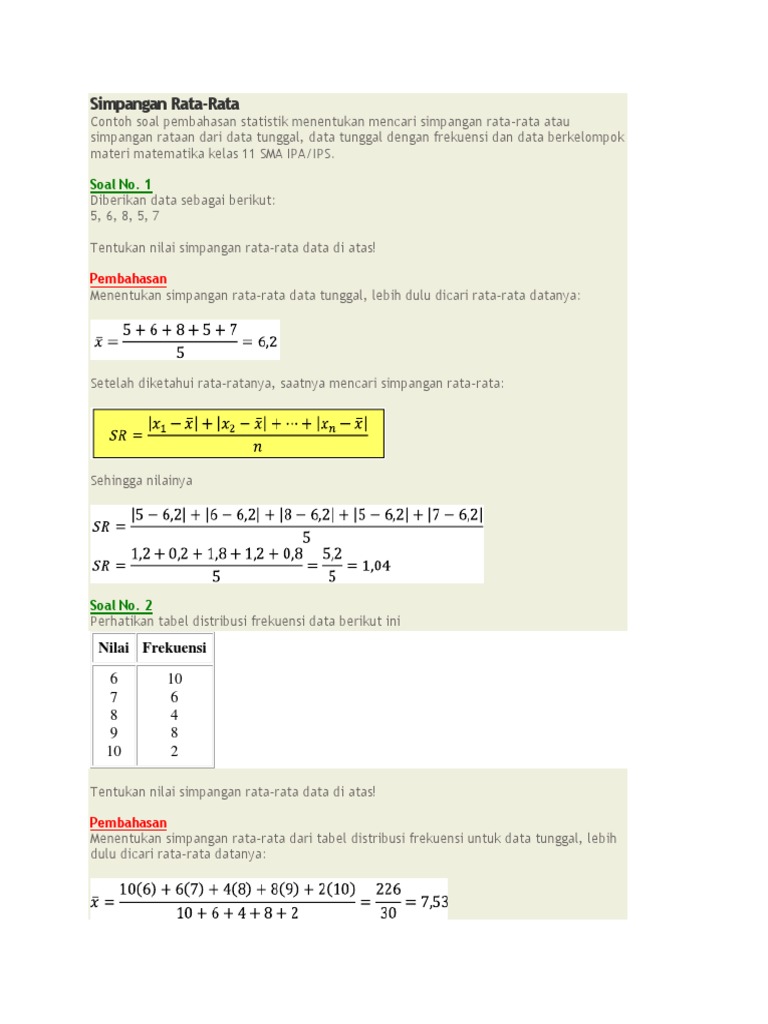 Simpangan Rata-Rata, Ragam Dan Simpangan Baku PDF | PDF