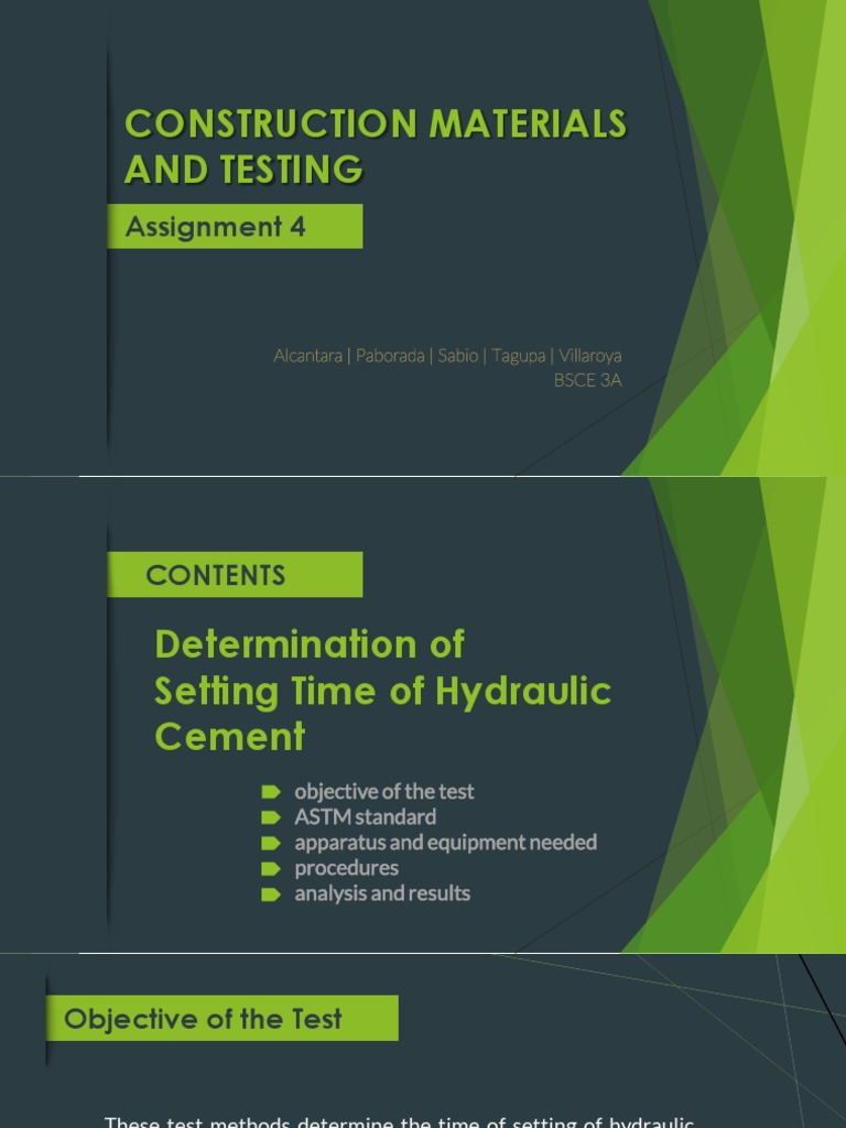 Determination of Setting Time of Hydraulic Cement | PDF | Cement | Nature