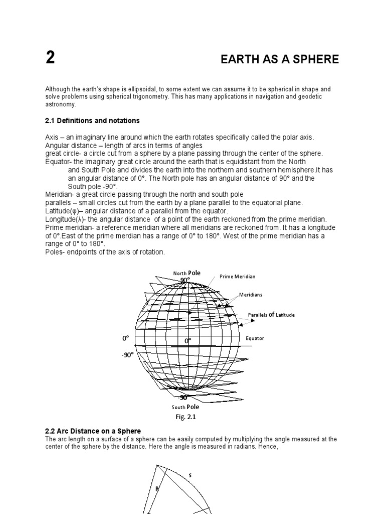 Earth As A Sphere: 2.1 Definitions and Notations | PDF | Sine ...