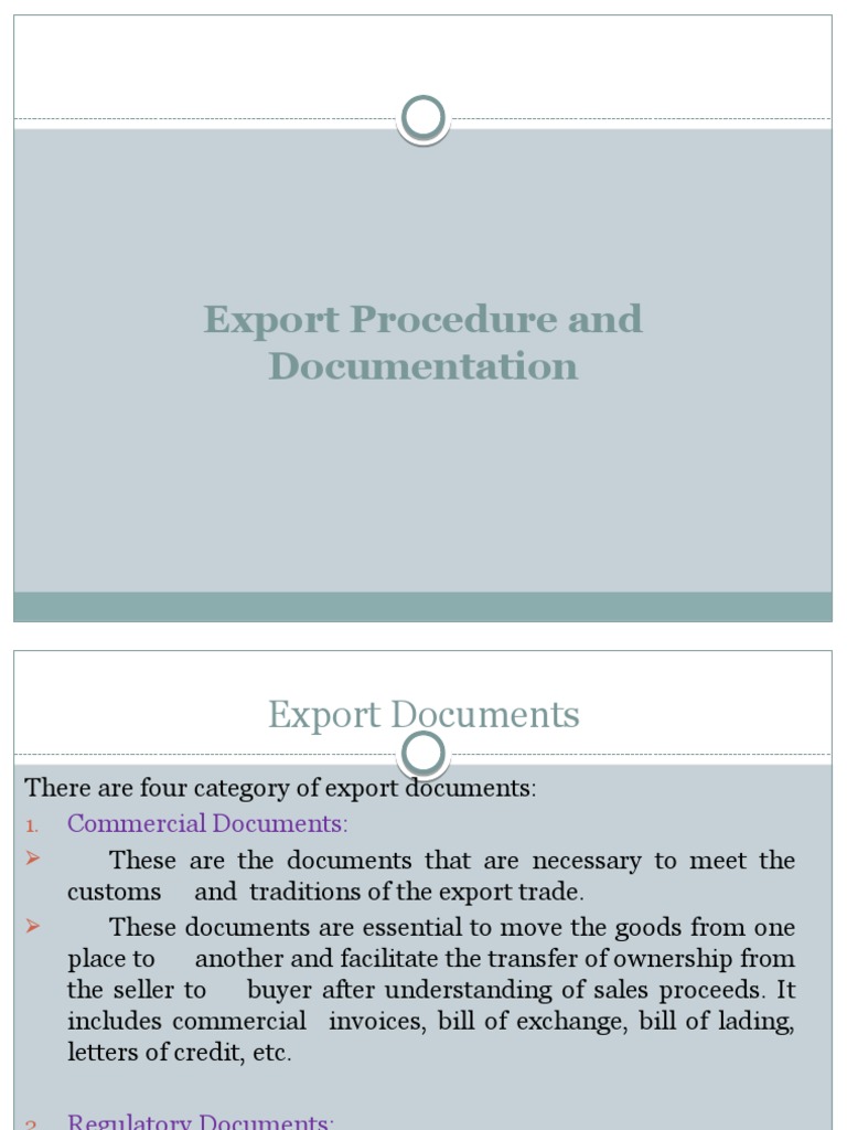 Export Procedure & Documents | PDF | Bill Of Lading | Receipt