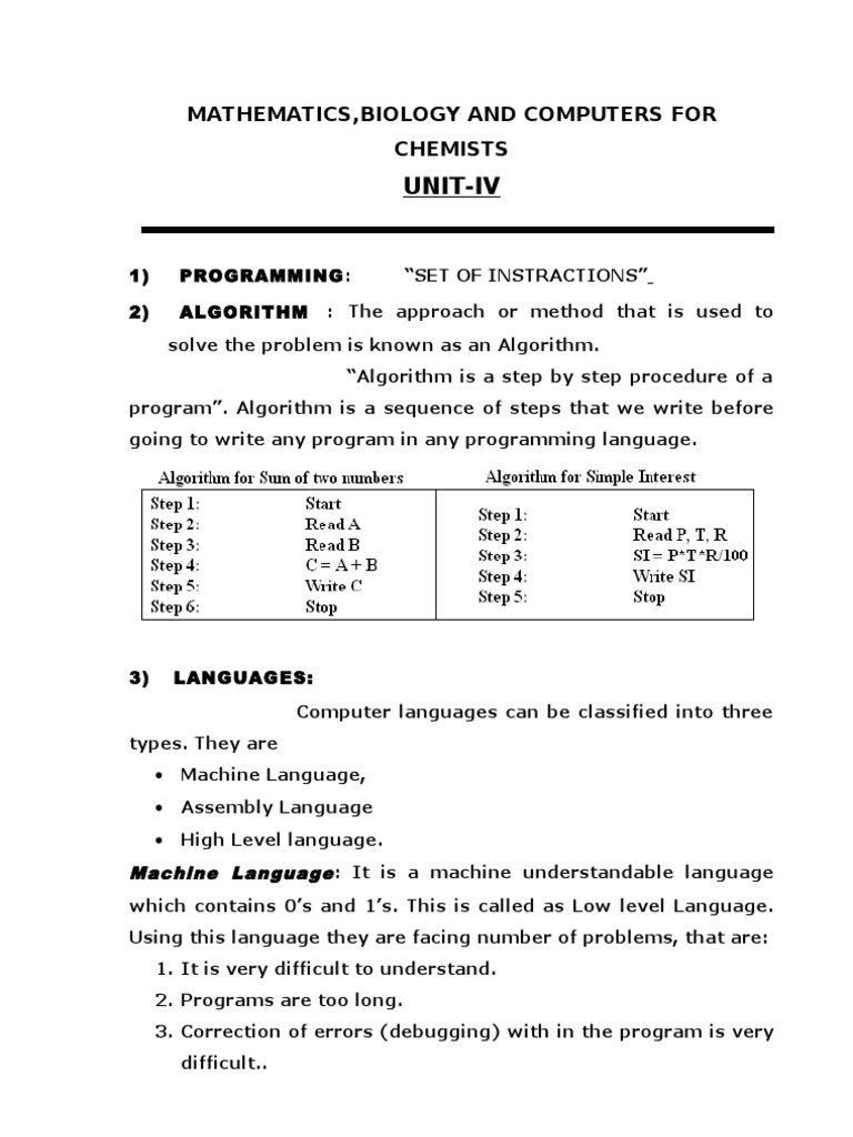 Unit-Iv: Mathematics, Biology and Computers For Chemists | PDF | Control Flow | Array Data Structure