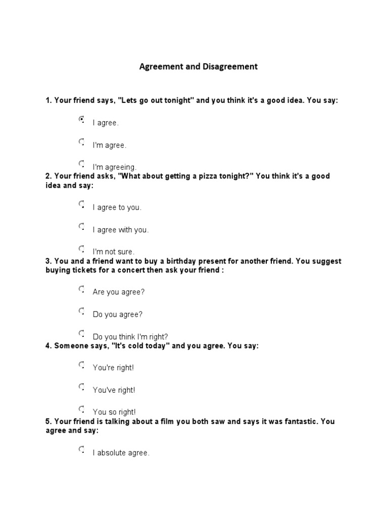 Agreement and Disagreement | PDF
