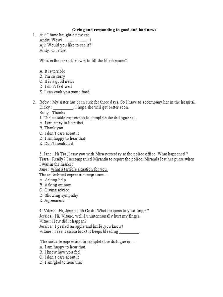 Giving and Responding To Good and Bad News | PDF