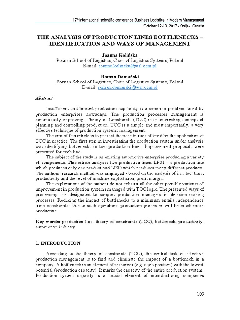 Analysis of Production Lines Bottlenecks PDF | PDF | Economies | Business