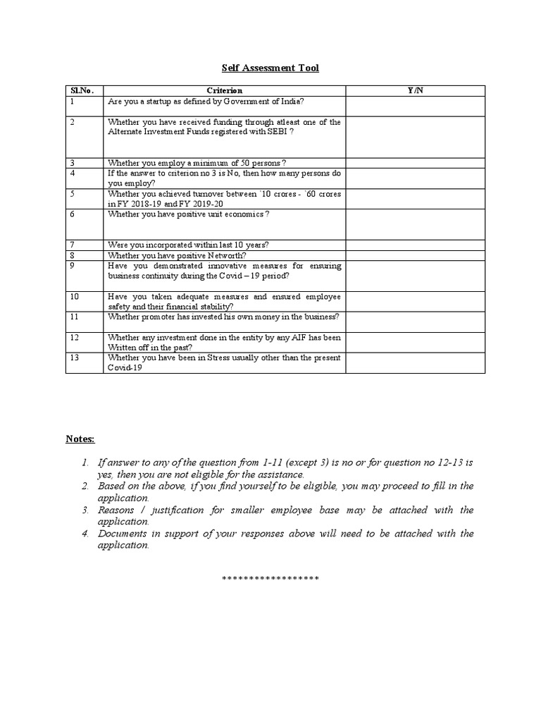 CSAS - Self Assessment Tool | PDF
