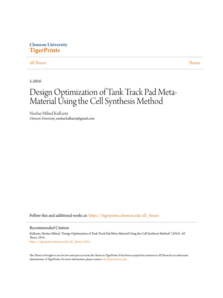 Design Optimization of Tank Track Pad Meta-Material Using The Cel | PDF ...