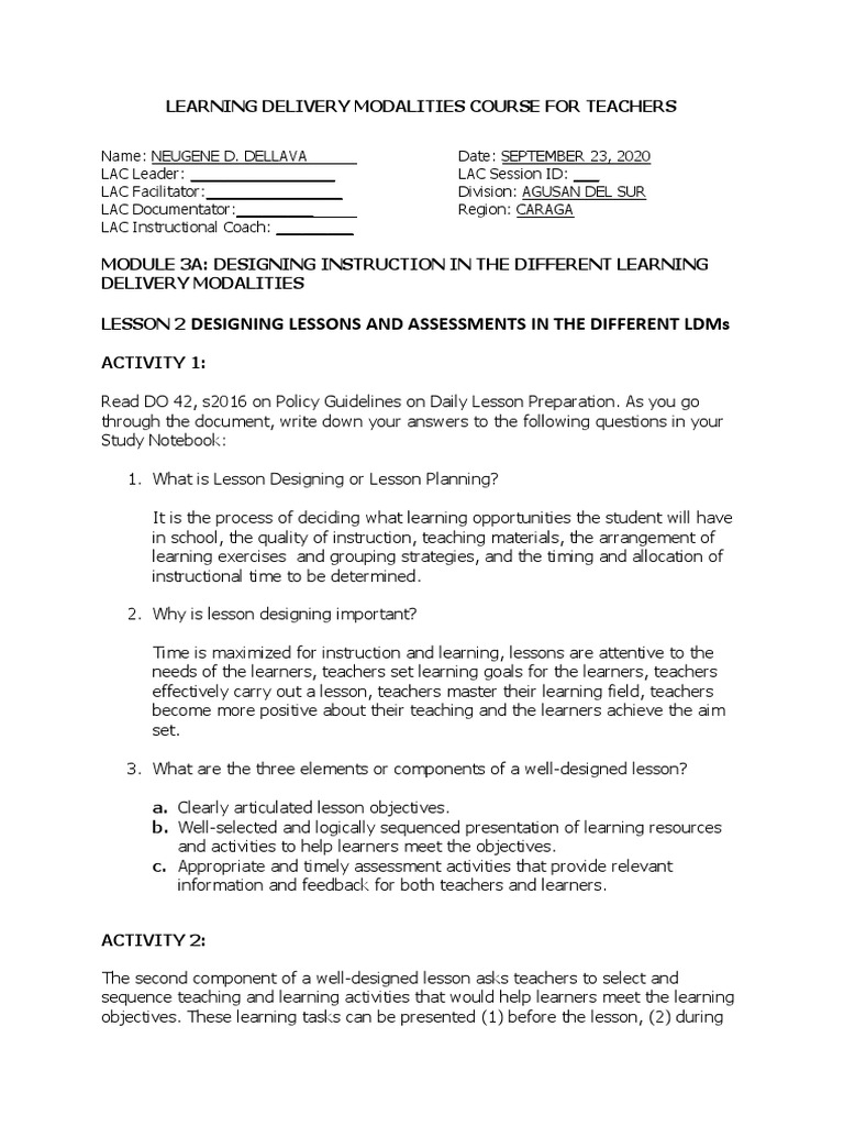 LDM2 Module 3A LESSON2 Activities | PDF | Educational Assessment | Teachers