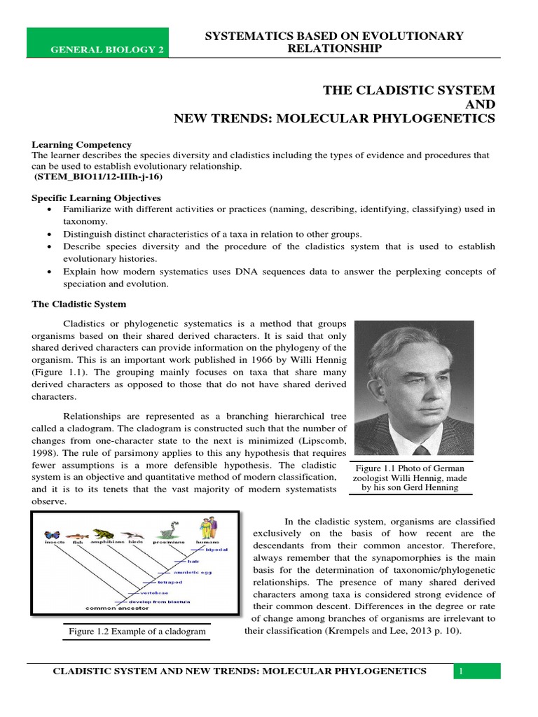 The Cladistic and New Trends Molecular Phylogenetics PDF | PDF | Phylogenetic Tree | Sequence ...