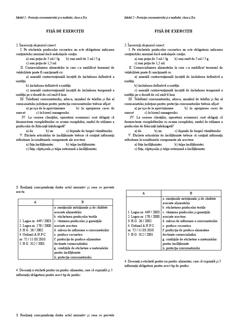 Fisa Exercitii Eticheta Prod Nealim | PDF