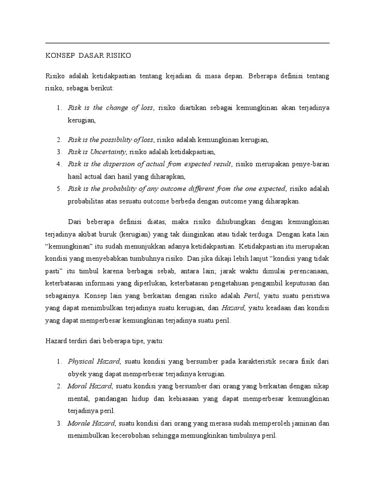 Konsep Dasar Risiko | PDF