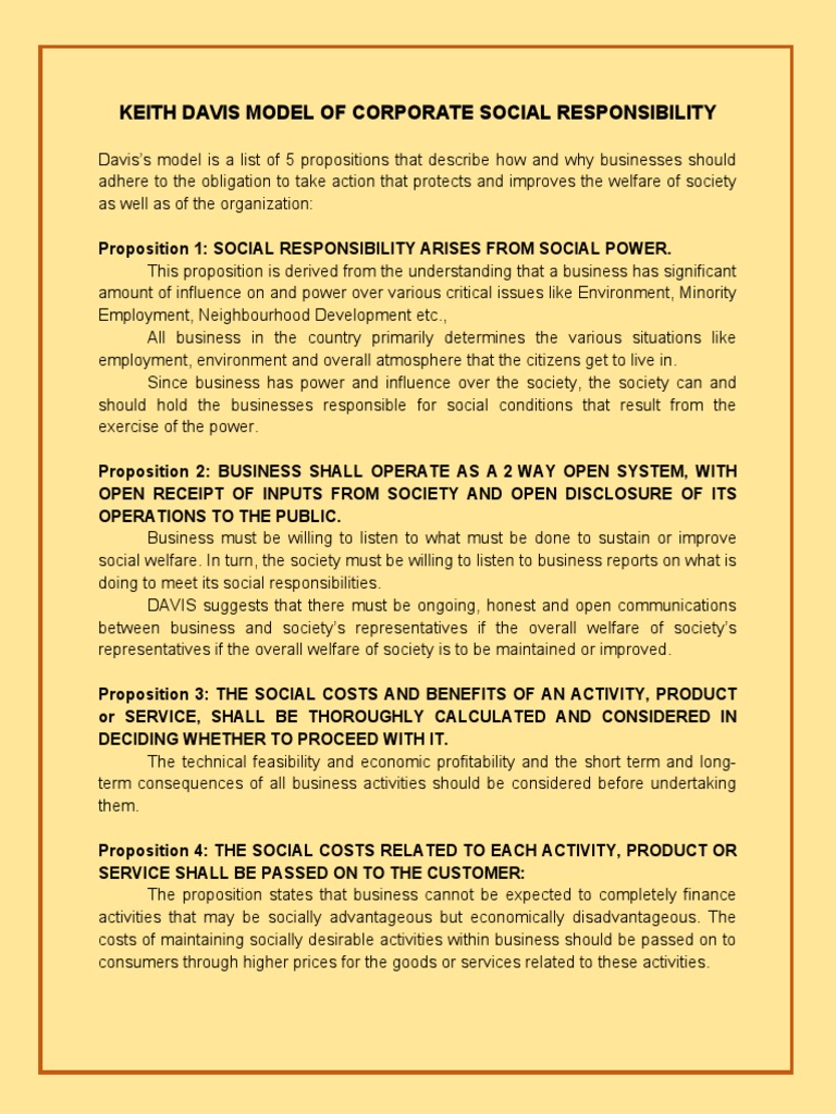 Keith Davis Model of Corporate Social Responsibility | PDF | Retail | Corporate Social ...