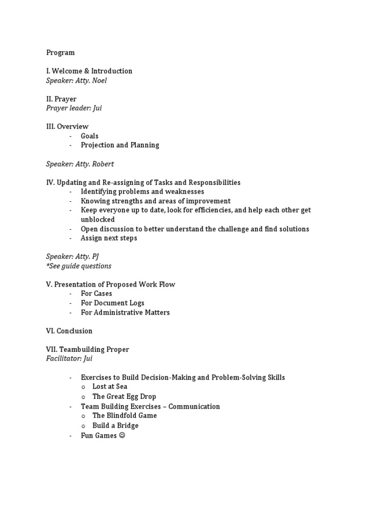 Teambuilding Program | PDF | Team Building | Prayer
