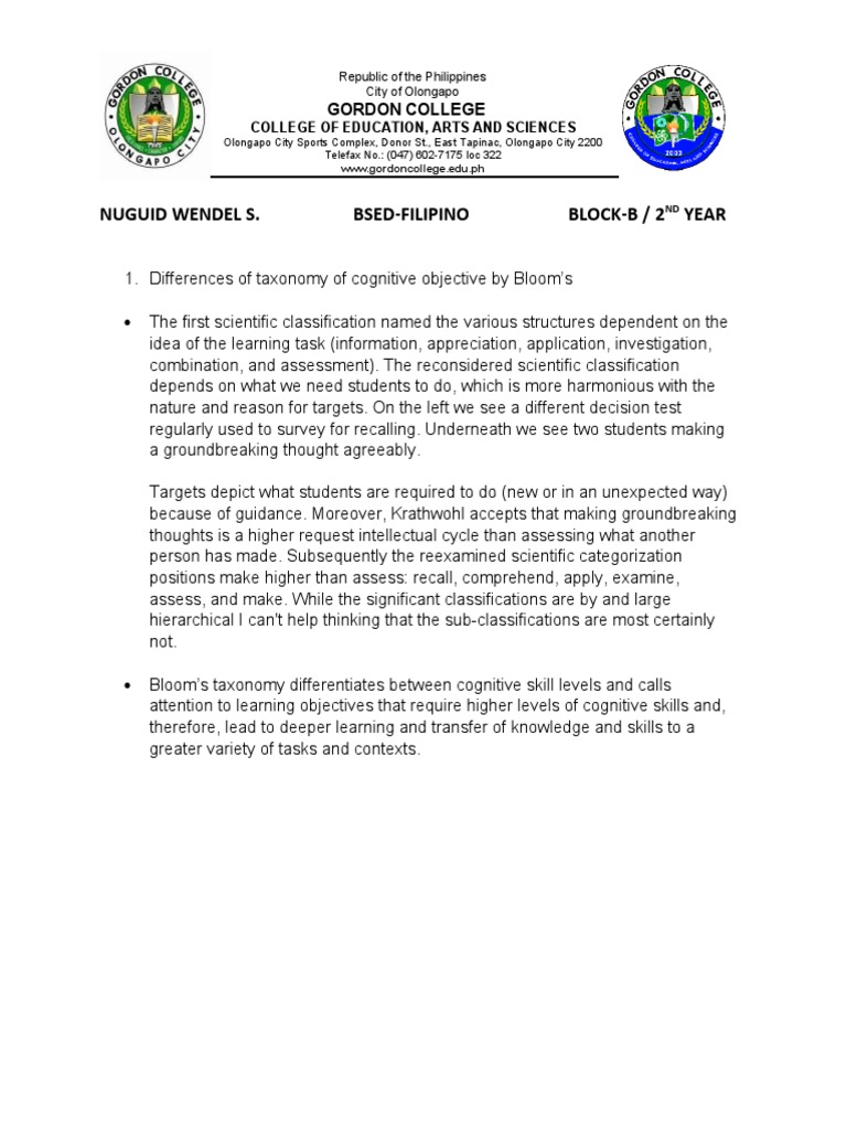 Nuguid Wendel S. Bsed-Filipino Block-B / 2 Year: Gordon College | PDF