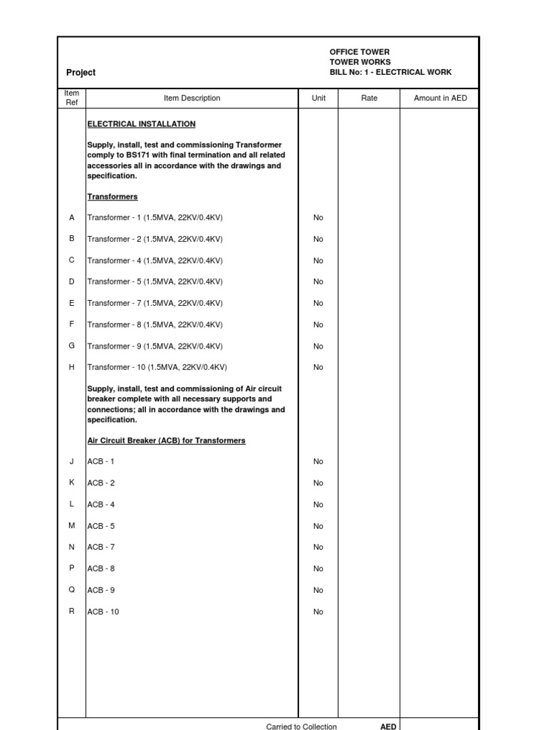 Electrical Work BOQ for Office Tower | PDF | Mains Electricity ...