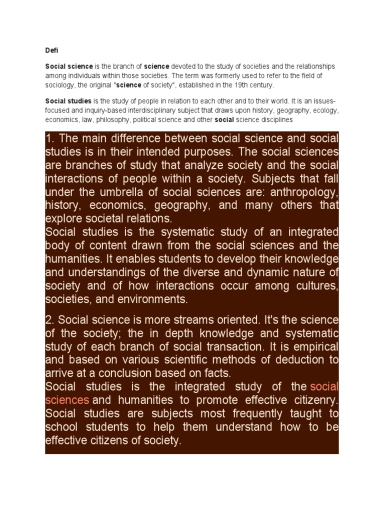 Social Sciences: Defi Social Science Is The Branch of Science Devoted ...