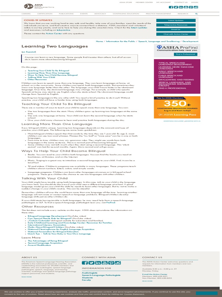 Learning Two Languages Handout | PDF | Multilingualism | Audiology