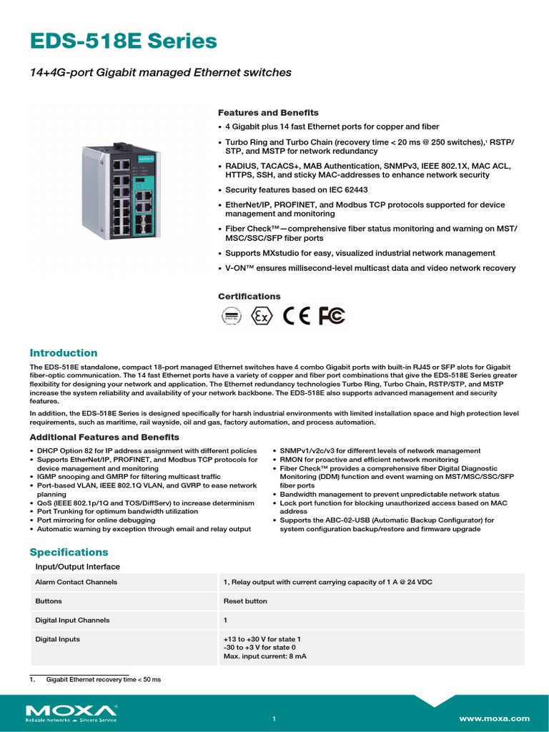 EDS-518E Series: 14+4g-Port Gigabit Managed Ethernet Switches | PDF ...