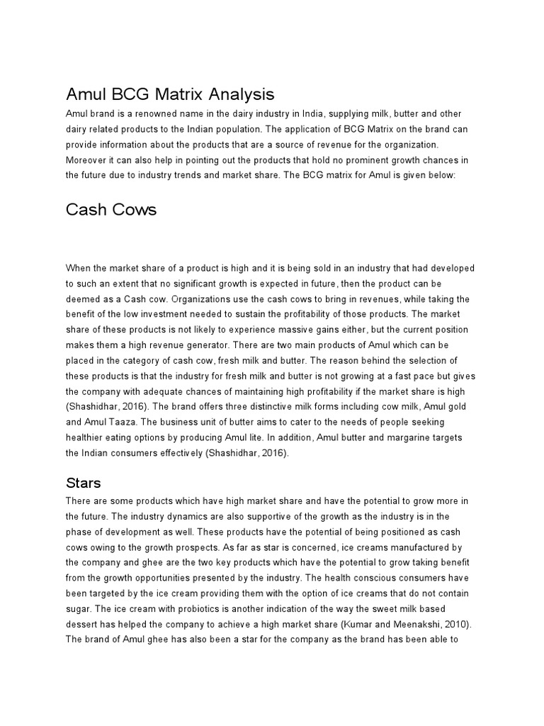 Amul BCG Matrix | PDF | Market Share | Market (Economics)