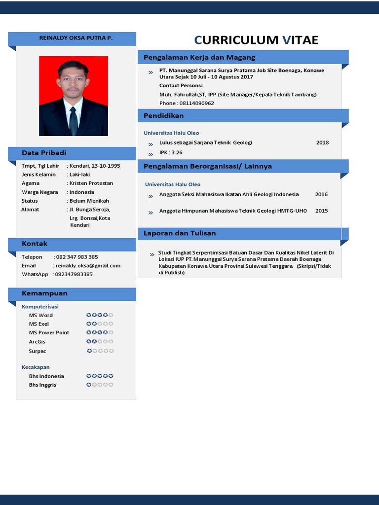 Riwayat Pendidikan dan Pengalaman Kerja Reinaldy Oksa Putra | PDF