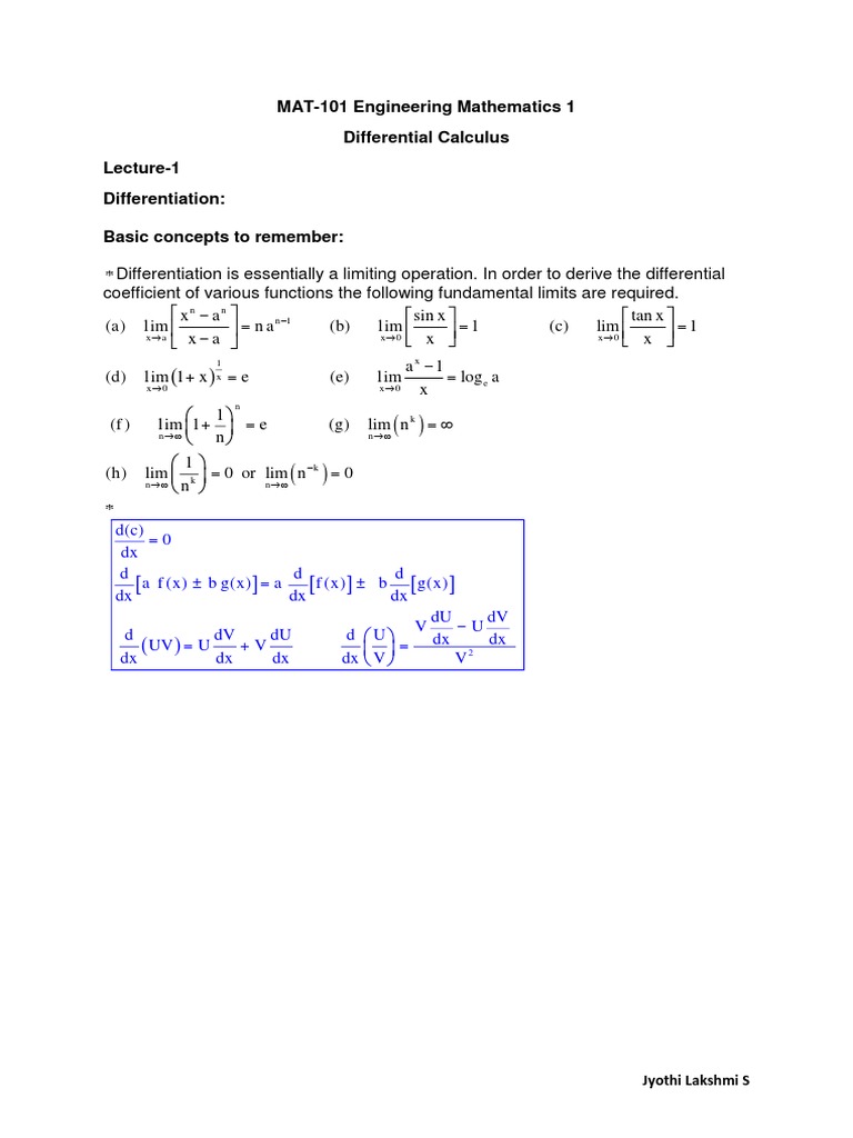 MAT-101 Engineering Mathematics 1 Differential Calculus Lecture-1 ...
