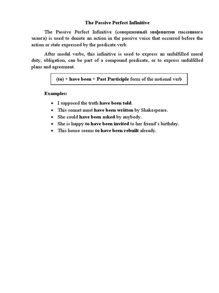 Passive Perfect Infinitive | PDF