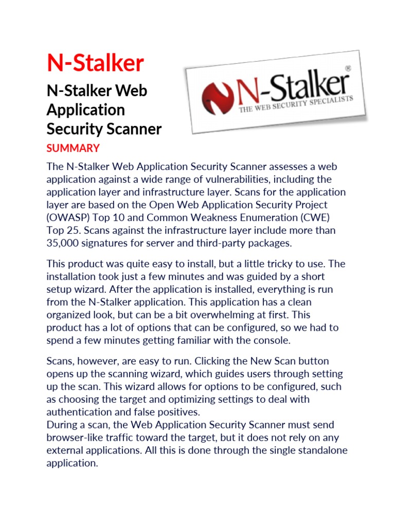 N-Stalker Web Application Security Scanner | PDF | Business | Computers