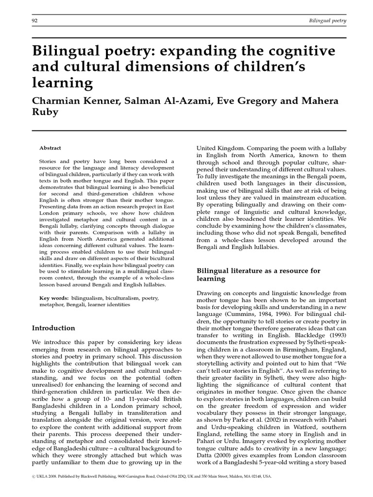 Bilingual Poetry for Young Learners | PDF | Multilingualism | First ...