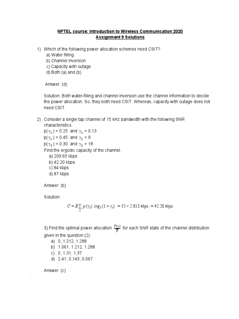 Assignment 9 Solutions Update1 | PDF | Wireless | Telecommunications ...