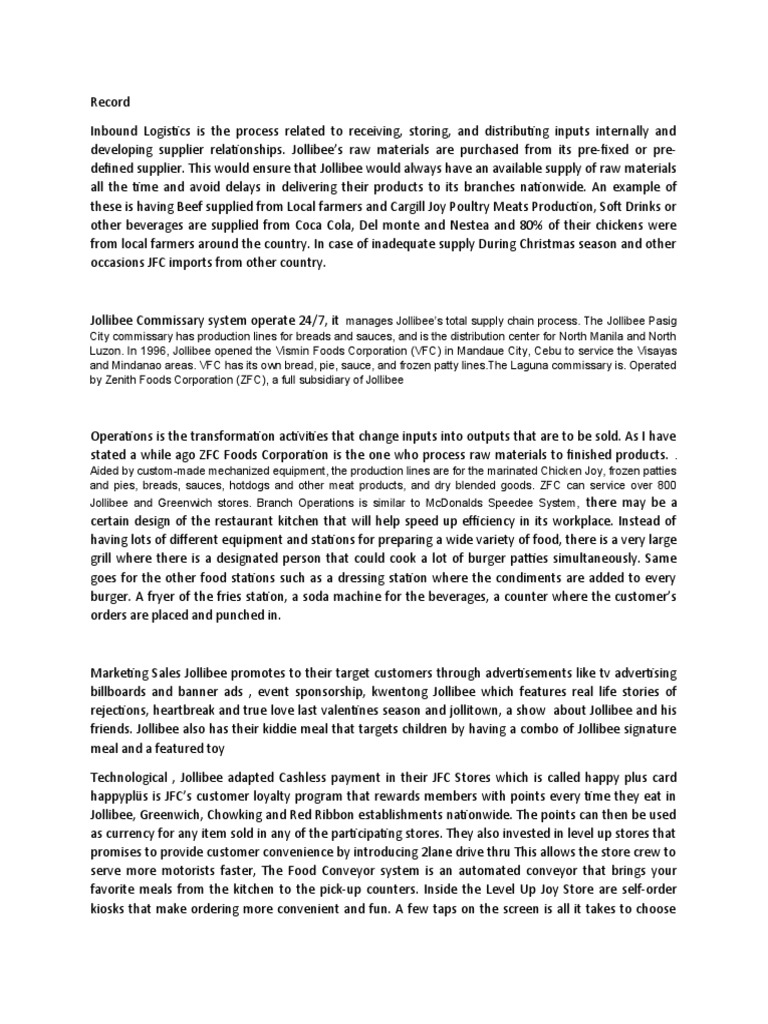 Value Chain Analysis Jollibee | PDF | Food And Drink | Foods