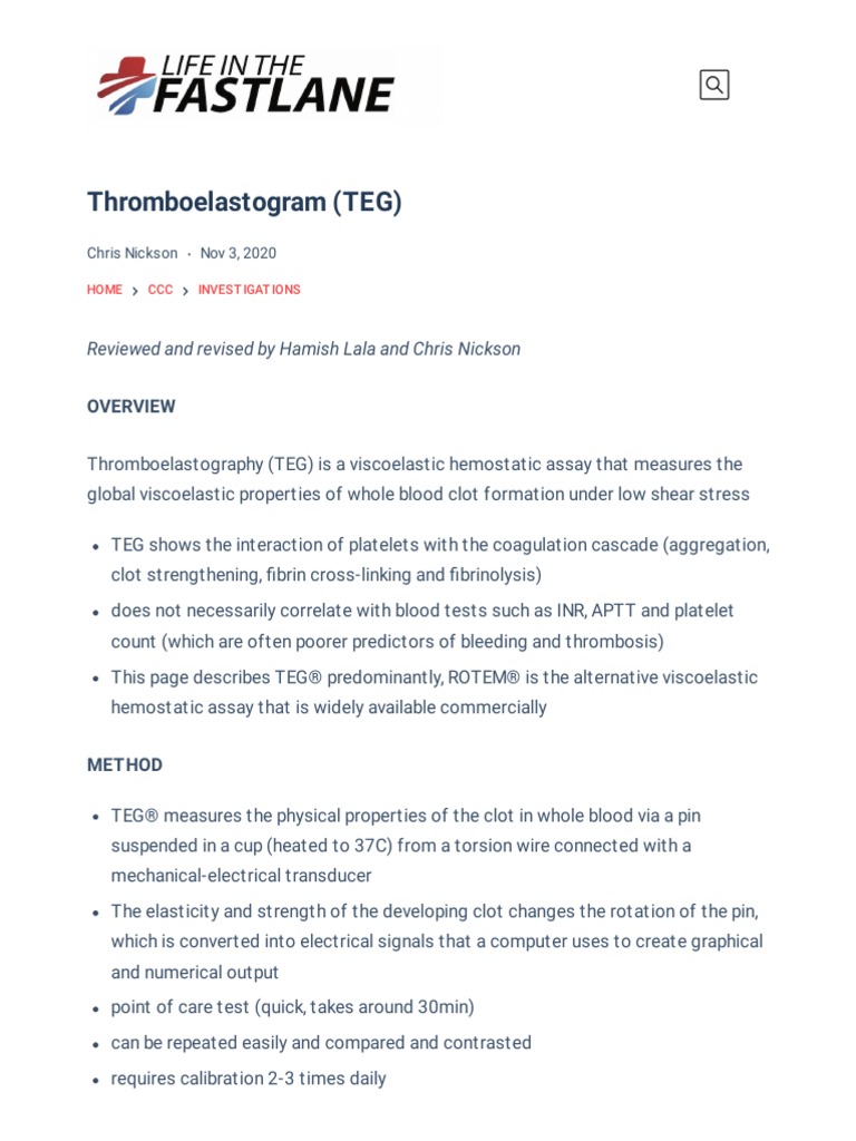Thromboelastogram (TEG) - LITFL - CCC Investigations PDF | PDF | Body ...
