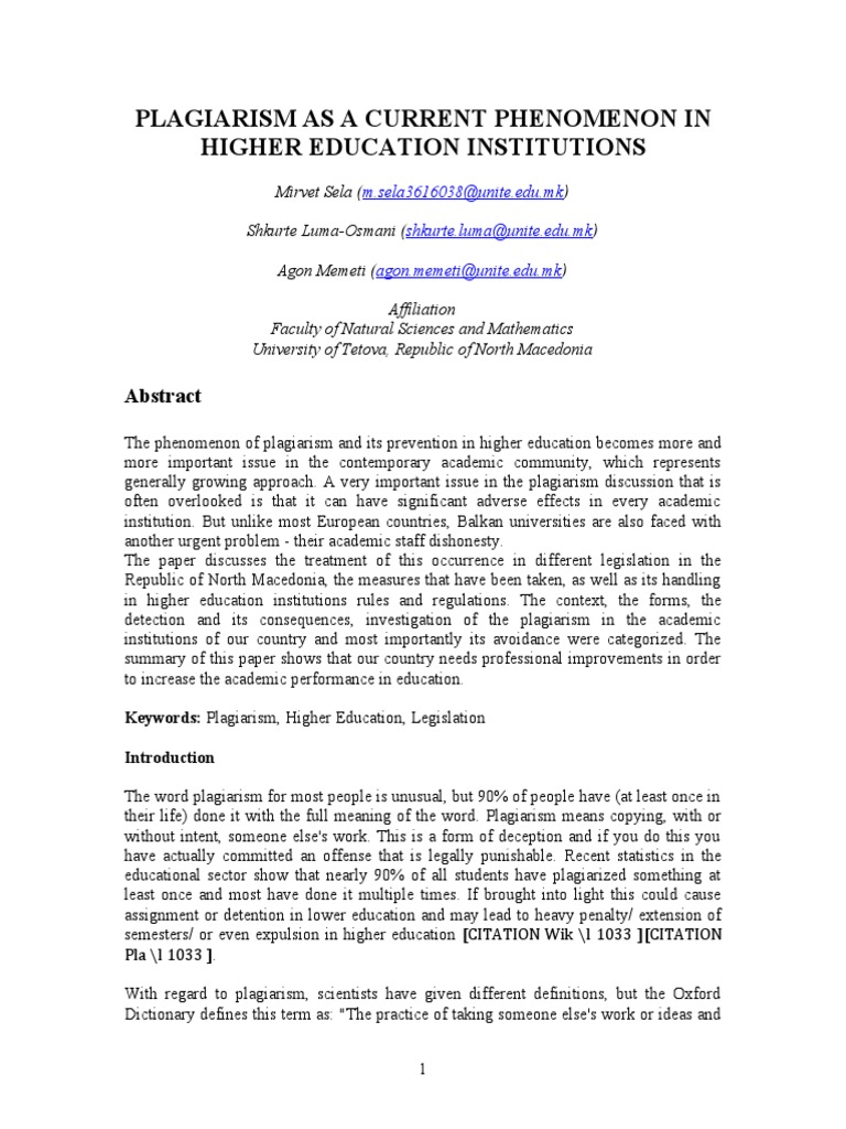 BUA Full Paper - Plagiarism | PDF | Plagiarism | Thesis