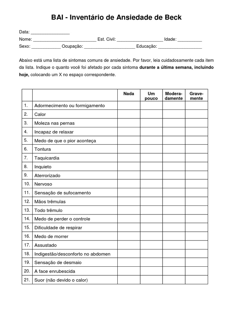 BAI - Inventário de Ansiedade de Beck | PDF